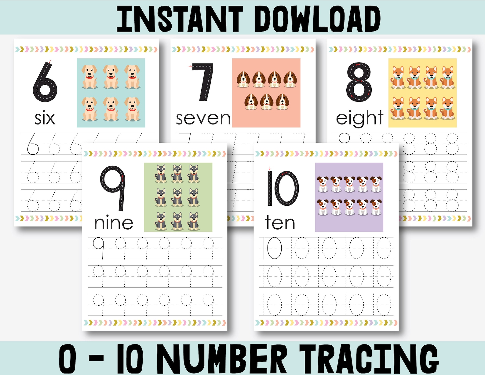 Number Tracing Worksheets 0-10 - Etsy