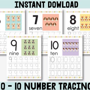 Number Tracing Worksheets 0-10 - Etsy