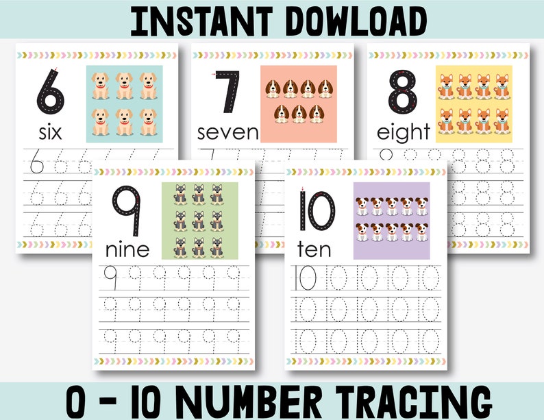 Number Tracing Worksheets 0-10 - Etsy