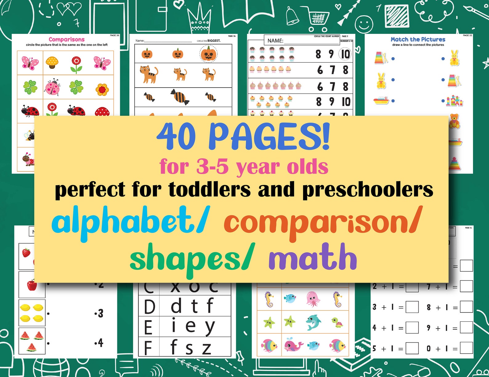 Preschool Worksheets 40 Pages Letter Recognition Numbers - Etsy