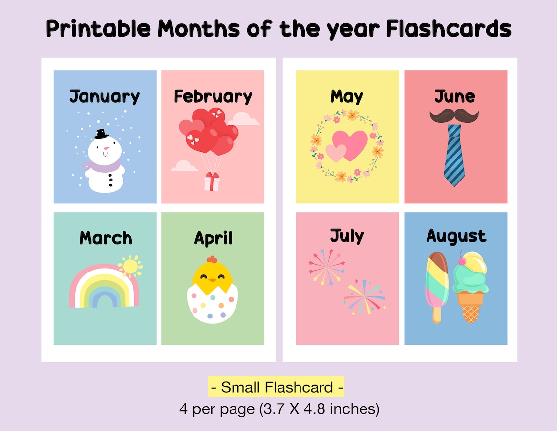 Months of the Year Flashcards: Pastel Classroom Decor (digital Download ...