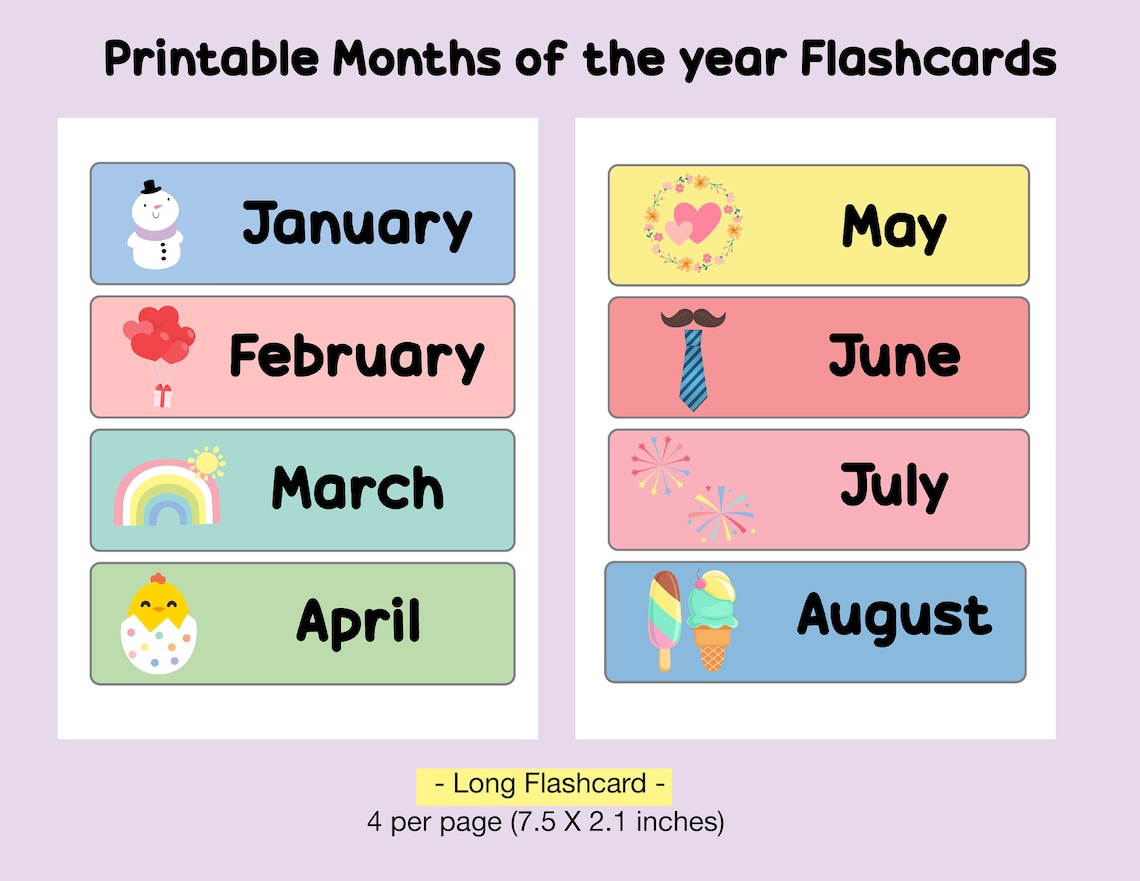 Months of the Year Flashcards: Pastel Classroom Decor (digital Download ...