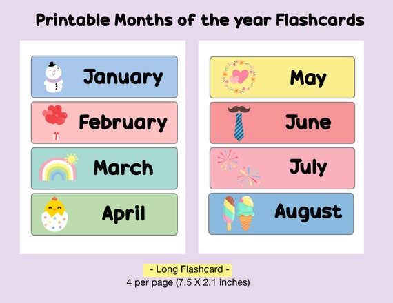 Printable Months Of The Year Flashcards
