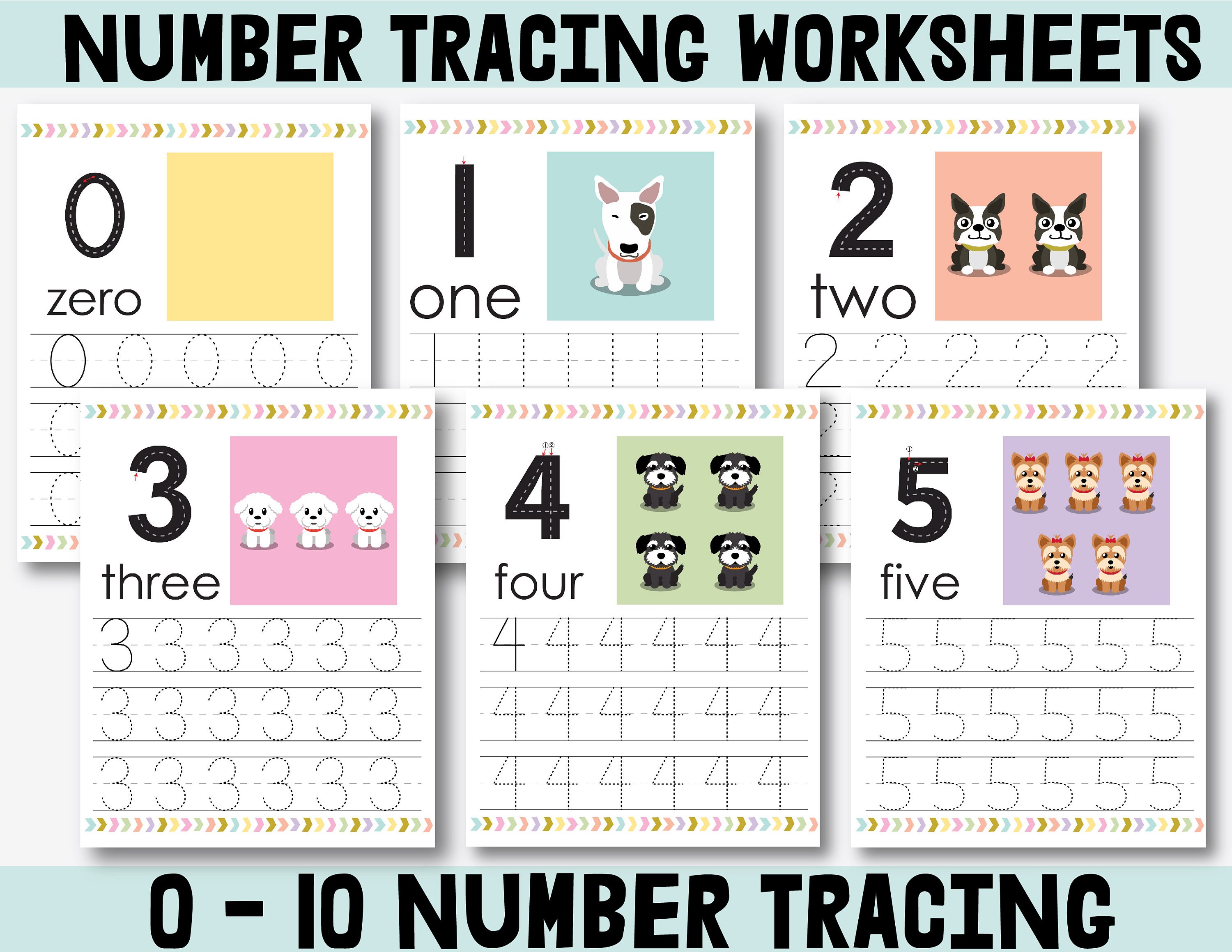 Number Tracing Worksheets 0 10 Etsy