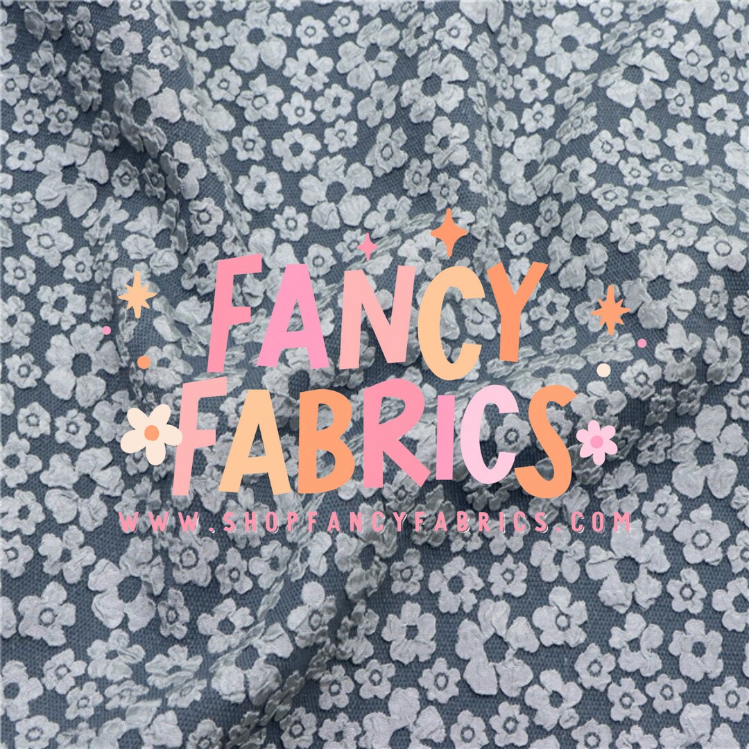 Ready to Ship Blue Floral Polyester Fabric Slight 2 Way Stretch Bows ...