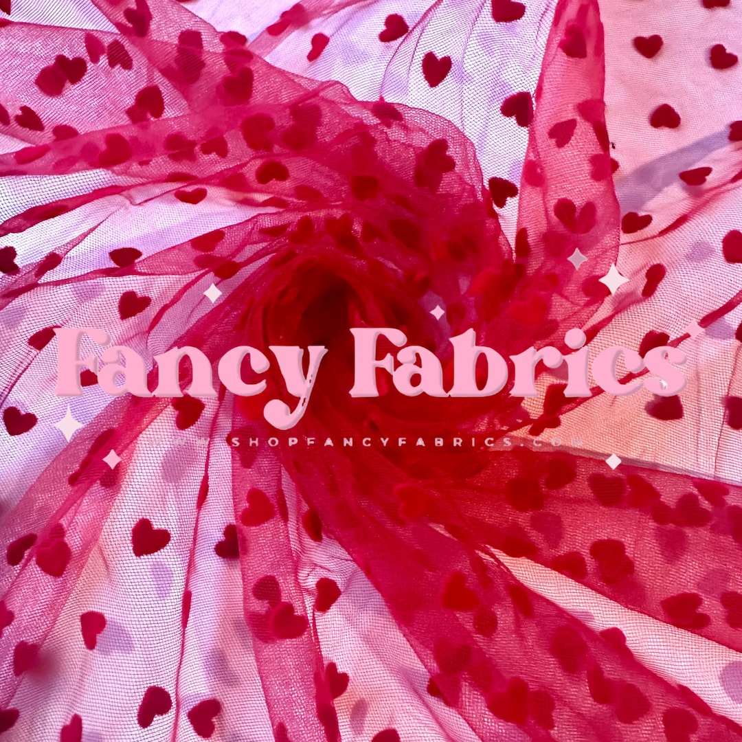 Ready to Ship Red Flocked Hearts Mesh Fast Shipping USA Bow Making ...