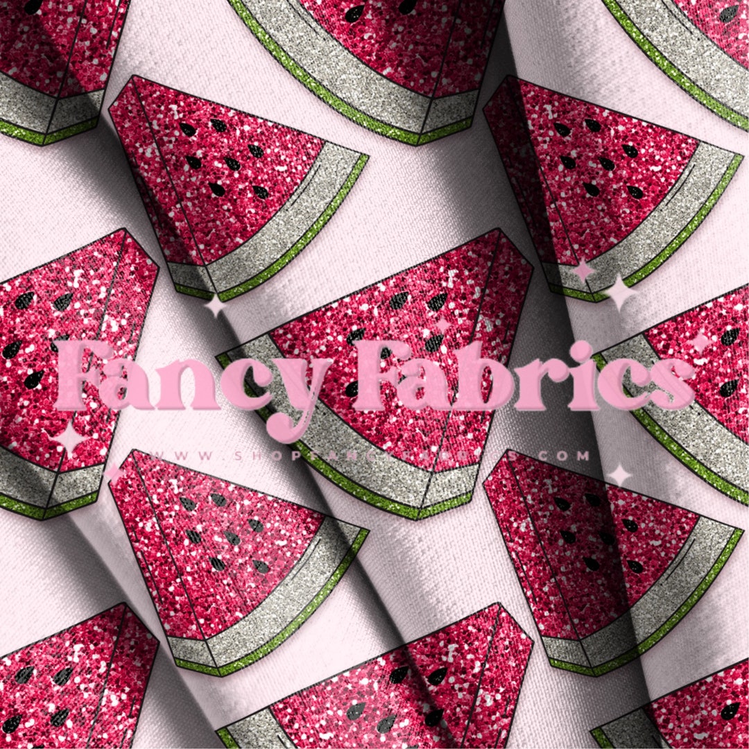 Glitter Watermelon Fabric by the Yard Bullet Double Brushed Polyester ...