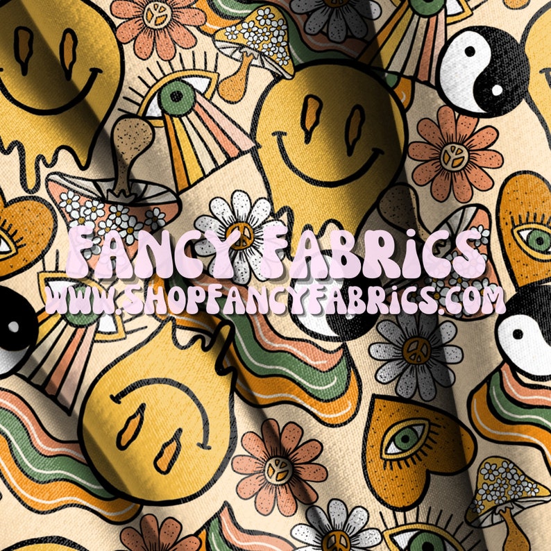 Trippy Hippie Fabric By The Yard Bullet Double Brushed Etsy