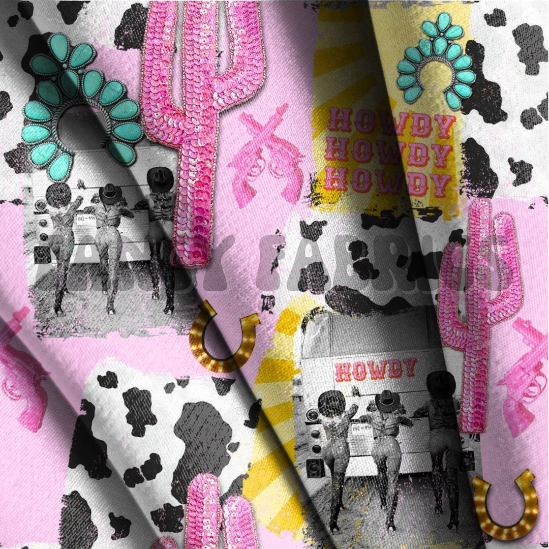 Howdy Cowgirls Fabric by the Yard Bullet Double Brushed Polyester Swim ...