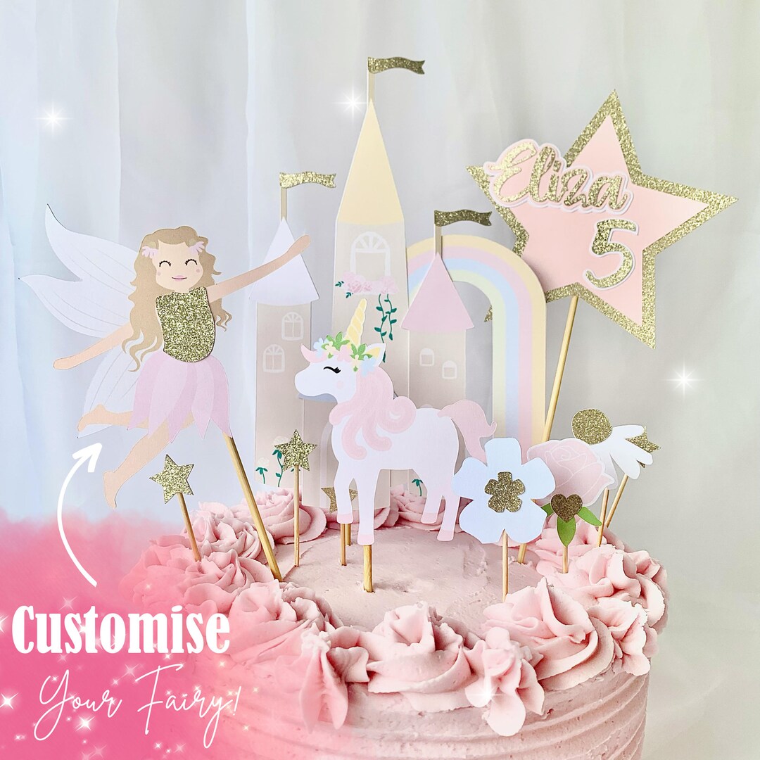 Fairy Cake Topper Set With Customisable Fairy and Personalised Name and ...