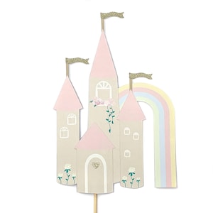 PINK Princess Castle Cake Topper With Rainbow | Princess Party ...