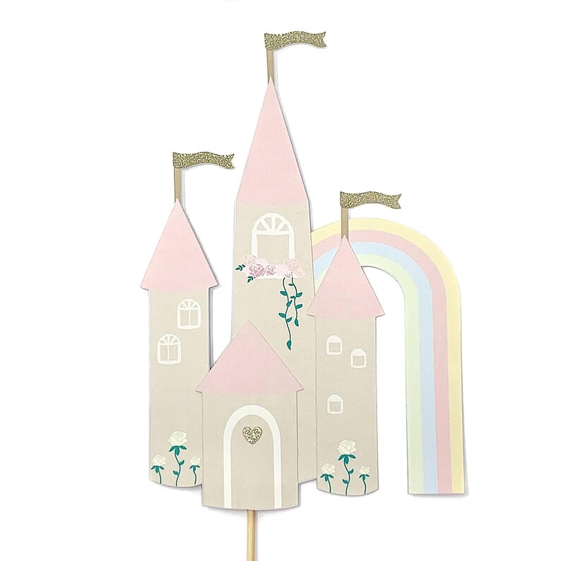 PINK Princess Castle Cake Topper With Rainbow | Princess Party ...