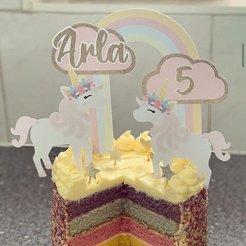 Rainbow Cake Topper With Unicorns | Custom Unicorn Cake Topper ...