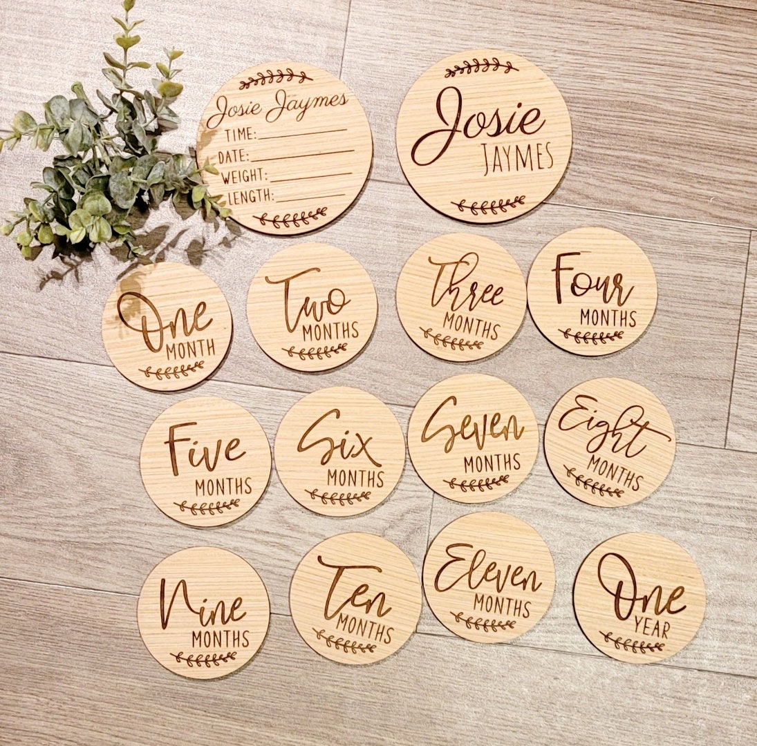 Wooden Baby Milestone Disc, Laser Cut, New Baby Gift, Baby Shower Gift ...