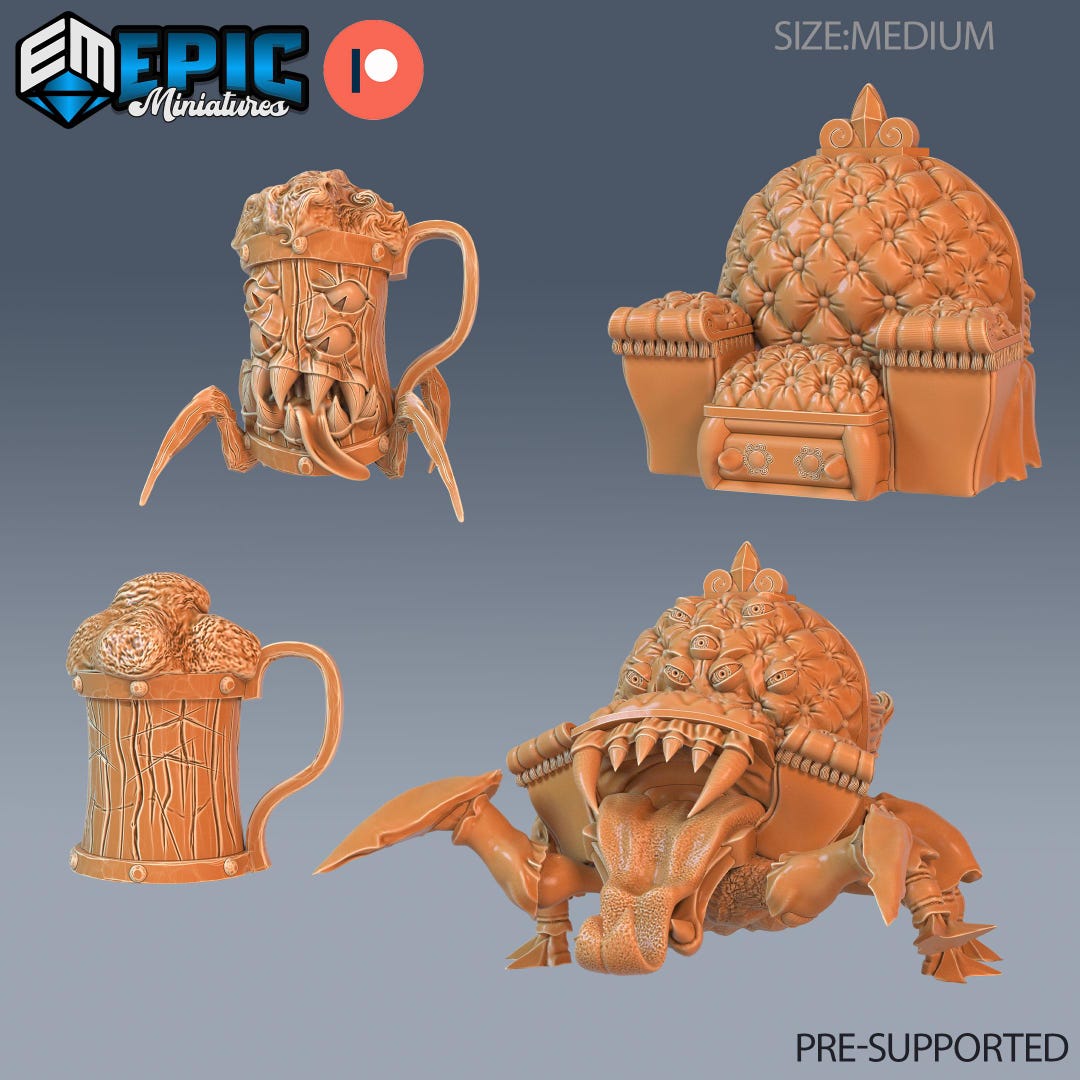 Mimic Vase Beer Throne Chair Set of 8 DND Miniatures Arcane Dungeon ...