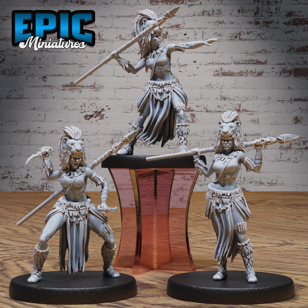 Lion Huntress Set of 3 DND Miniatures Safari Tour Collection Dungeons ...