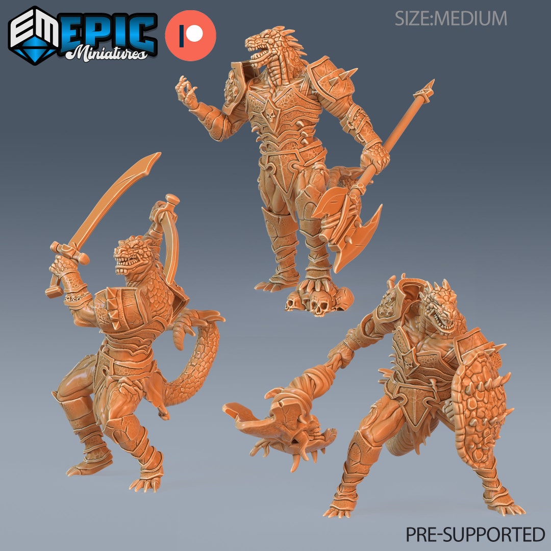 Lizardfolk Warrior Set of 3 DND Miniatures Caves of Despair Collection ...