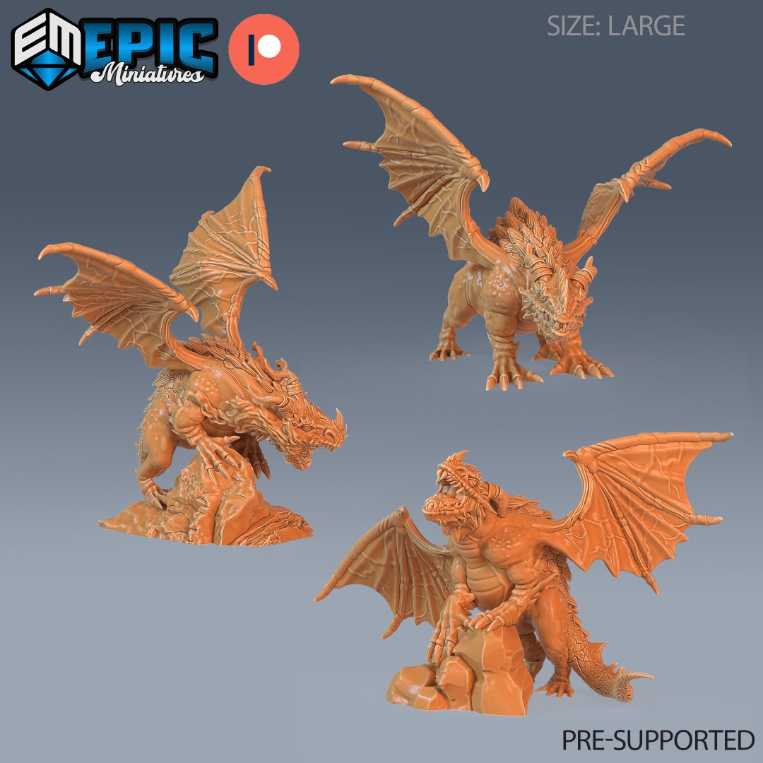 Cave Dragon Set of 3 DND Miniatures Caves of Despair Collection ...
