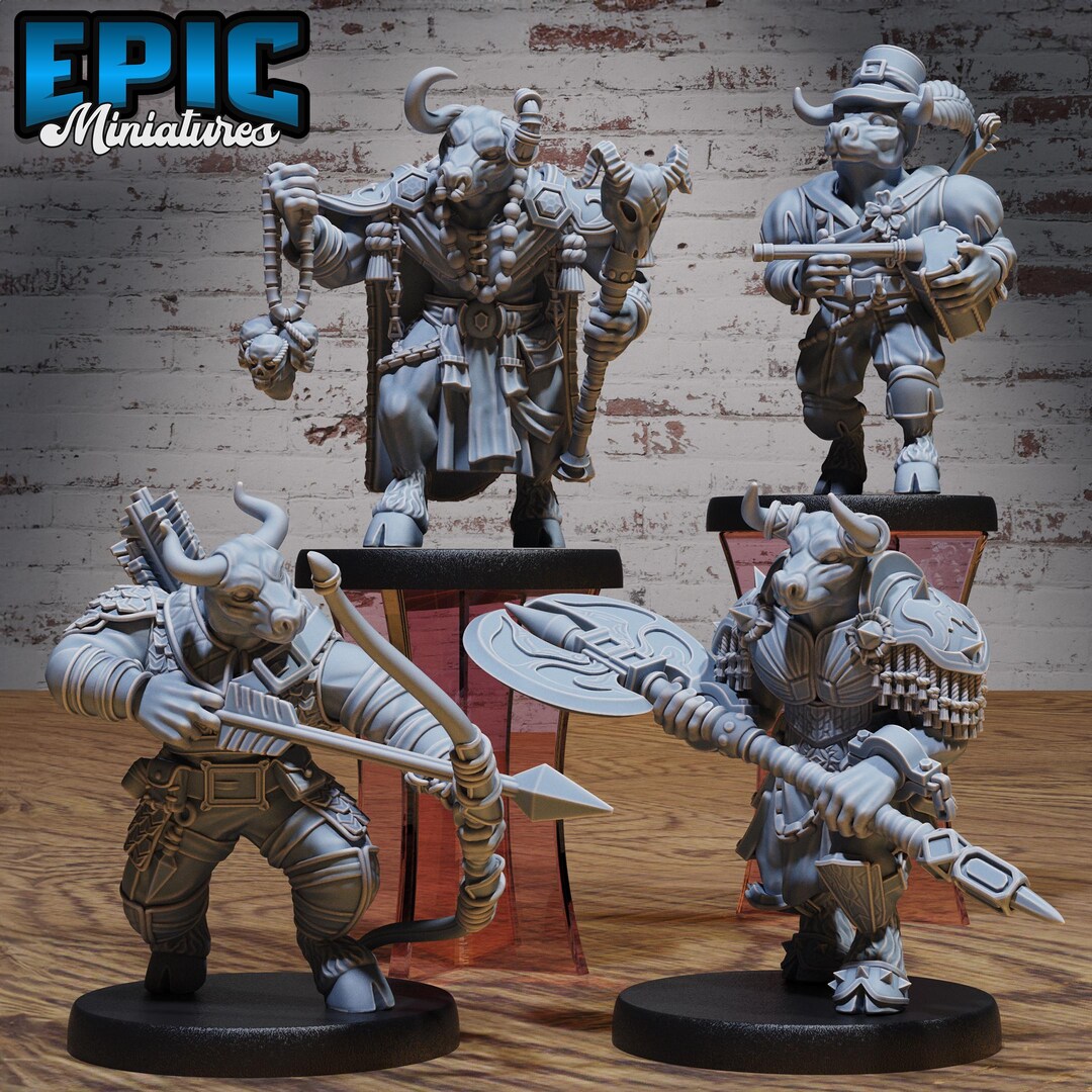 Minotaur Tribe Minotaurfolk Set of 8 DND Miniatures NPC Fun Pack ...