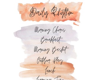 Daily Rhythm Chart Printable Planner Schedule Watercolor Digital ...