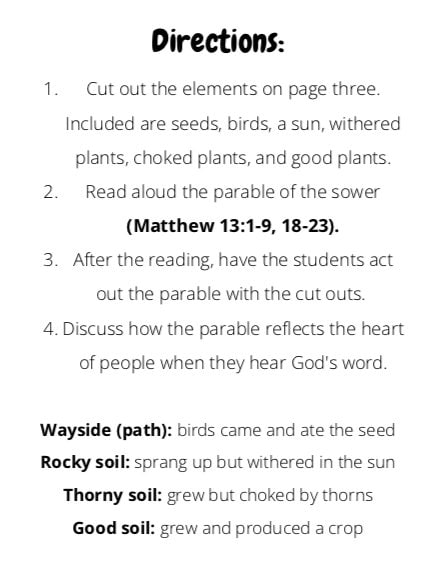 Parable of the Sower Kids Activity | Interactive Bible Lesson | Sunday ...