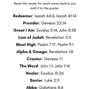 Names of God Poster, Sunday School Printable - Etsy