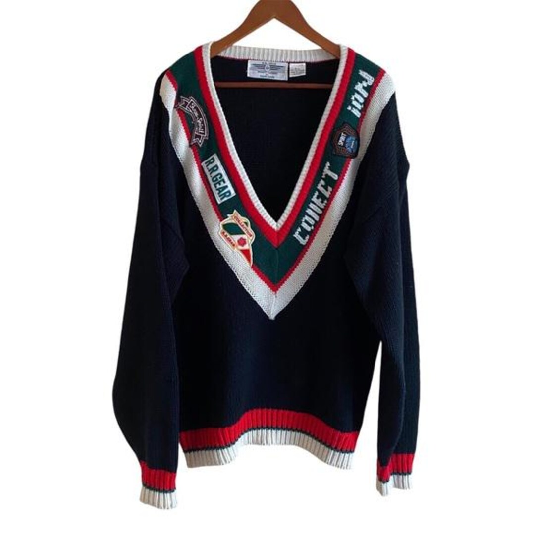 Vintage Randy River Deep V Colligate Sweater Size Large Academia Retro ...