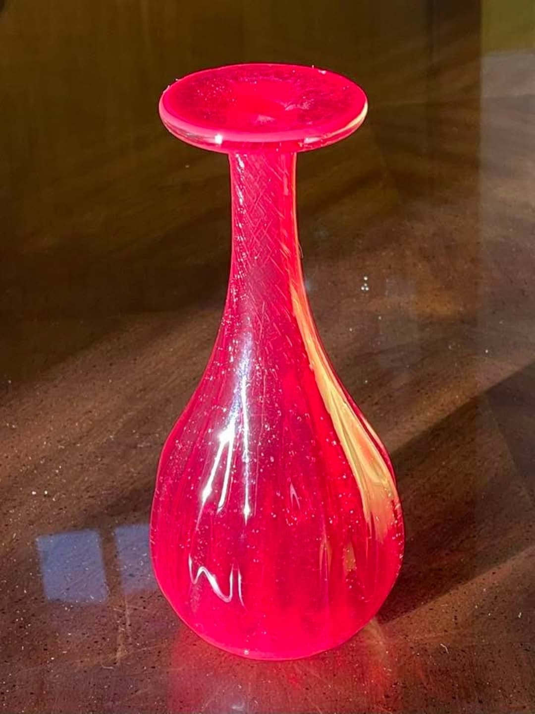 VINTAGE Red Bubble Spiral Long Neck Disk Top Glass Vase - Etsy