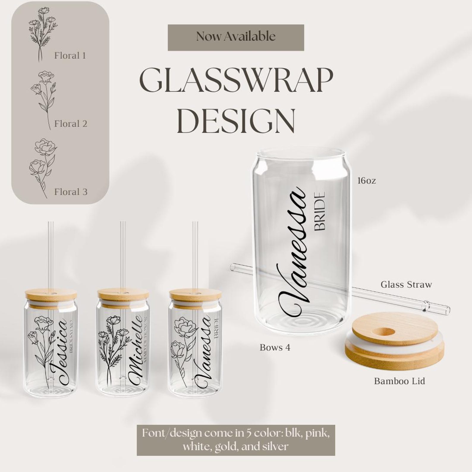 Happily Ever Sip Carrier Personalized Set | Custom Name Gift | Floral ...