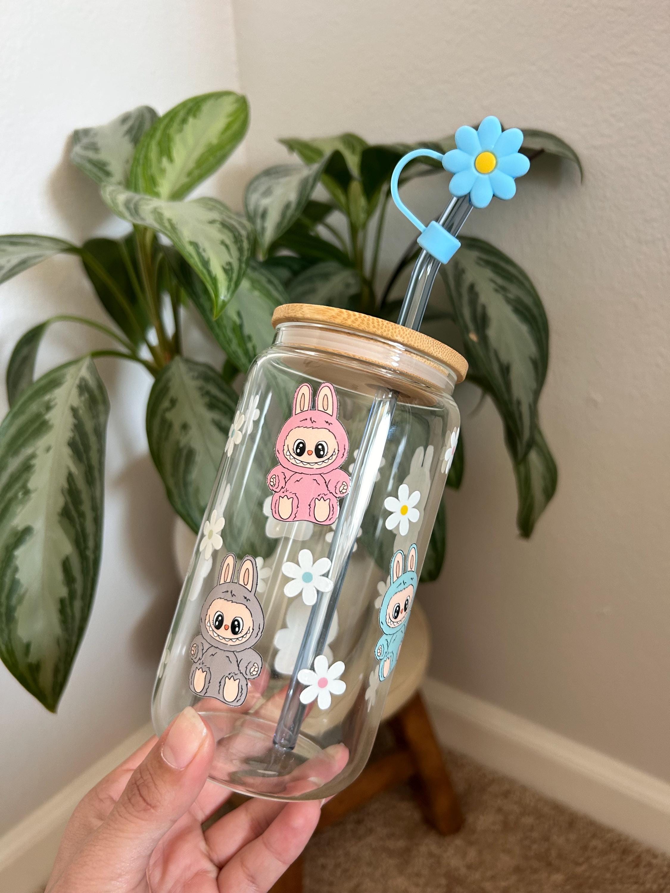 Labubu Bloom Glass Cup – 16oz Pastel Tumbler With Daisy Glass Straw ...
