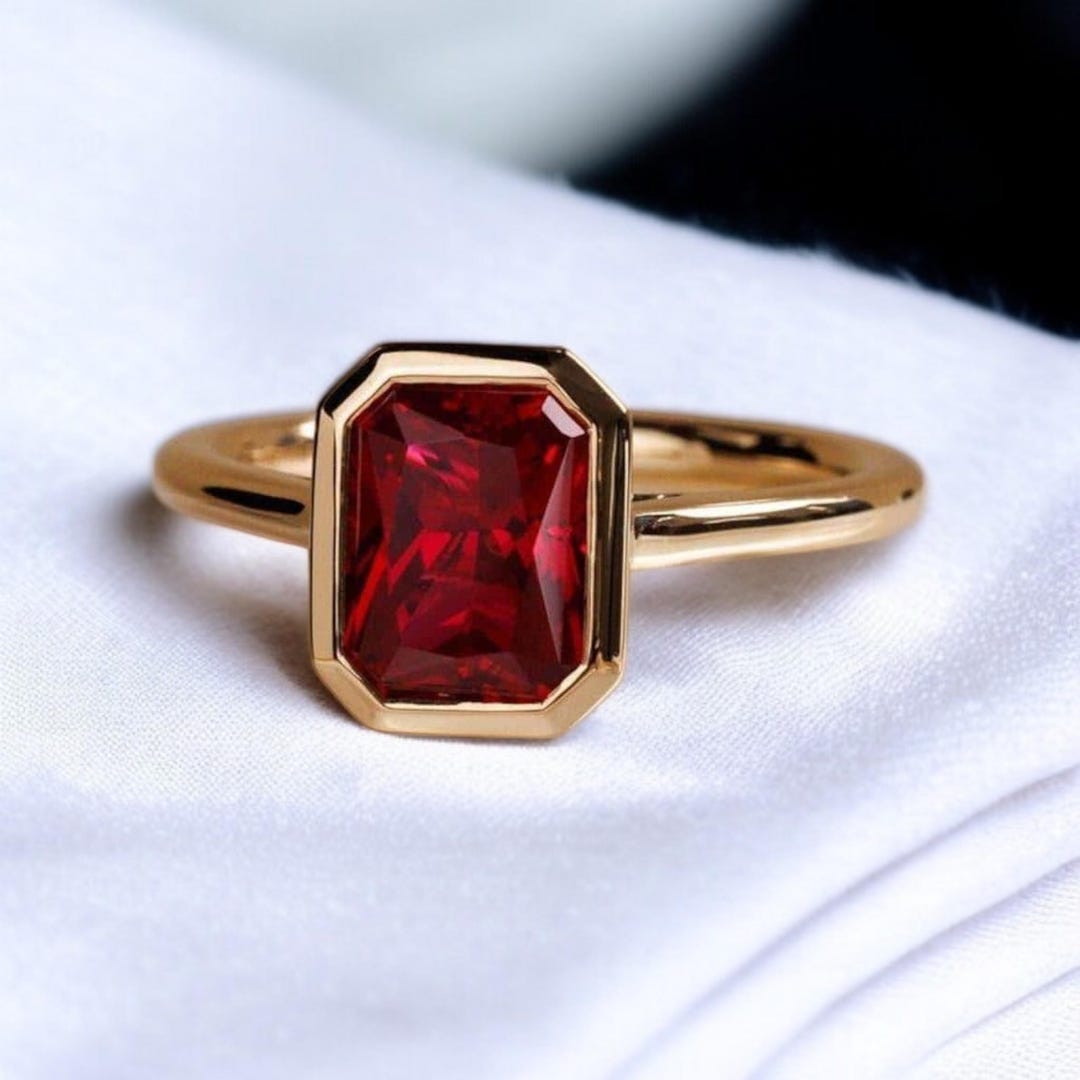 Vintage Emerald Cut Ruby Engagement Ring, 14k Solid Yellow Gold Wedding ...