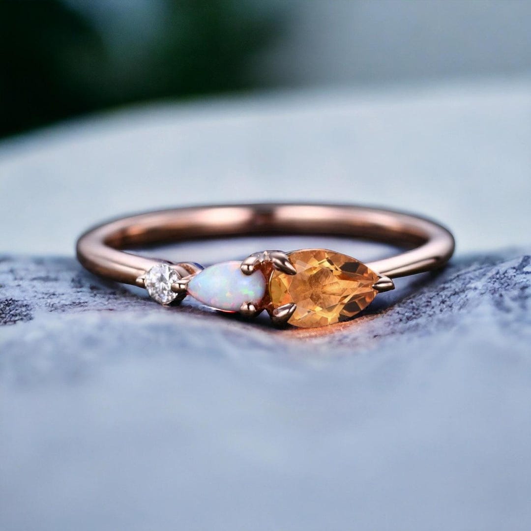 Vintage Yellow Citrine Opal Engagement Ring,pear Cut Gems,art Deco ...