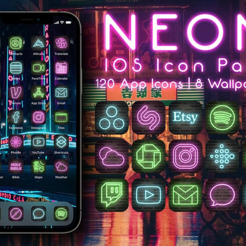 Neon App Icons - Etsy