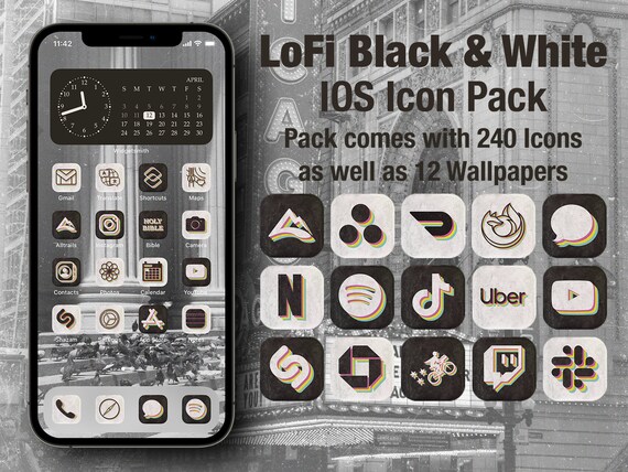 Lofi Black & White IOS App Icons | Etsy