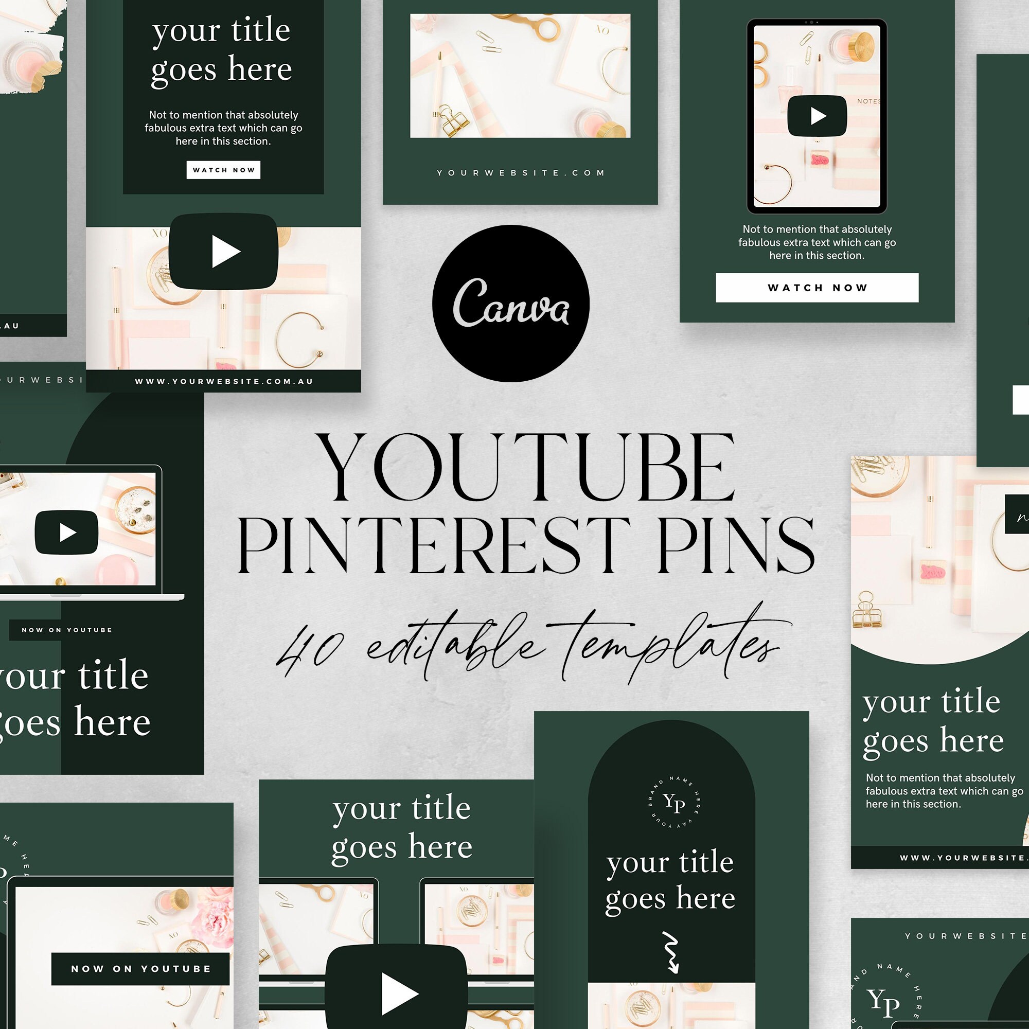 Youtube Pinterest Templates INSTANT DOWNLOAD Video Pinterest Pins, High ...