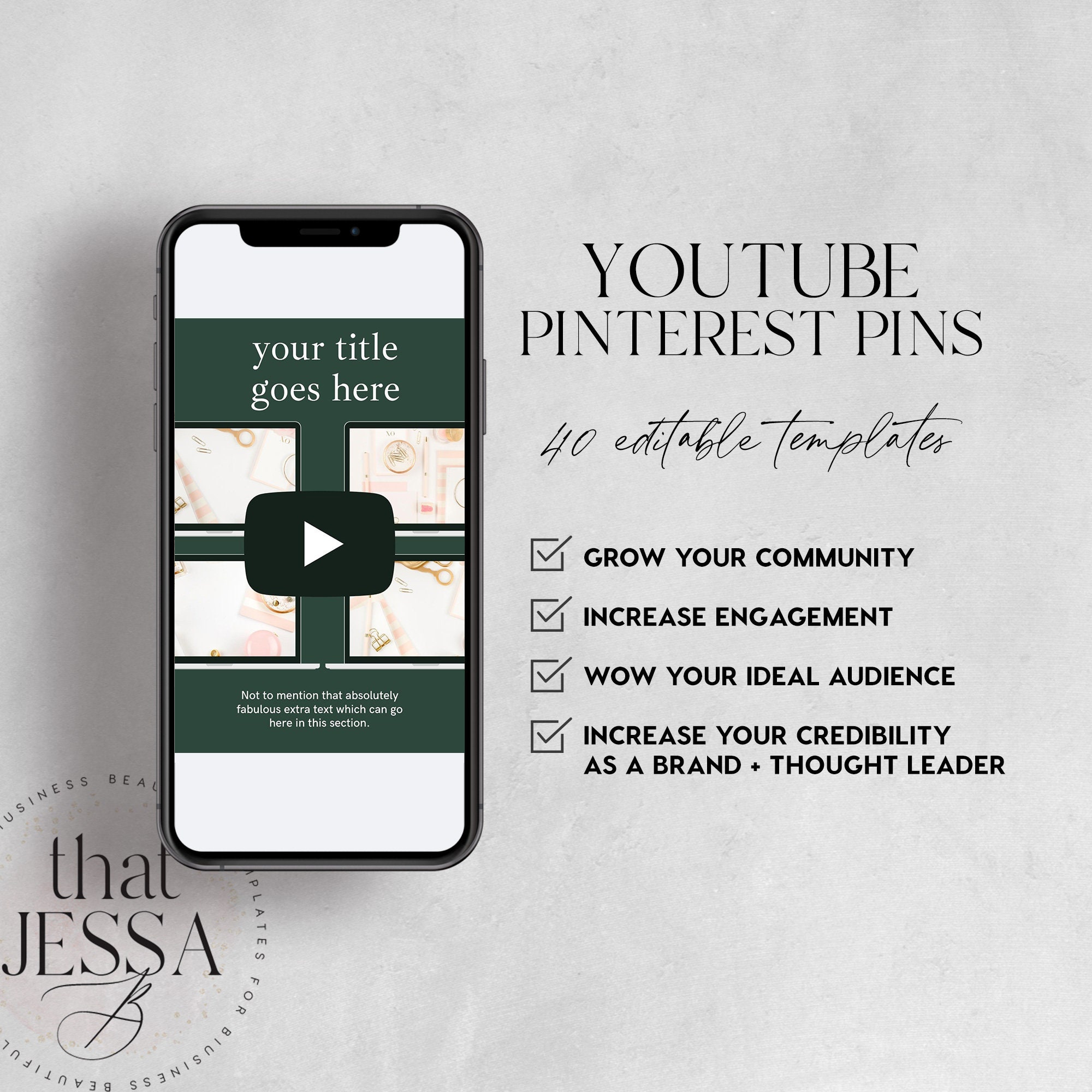 Youtube Pinterest Templates INSTANT DOWNLOAD Video Pinterest Pins, High ...