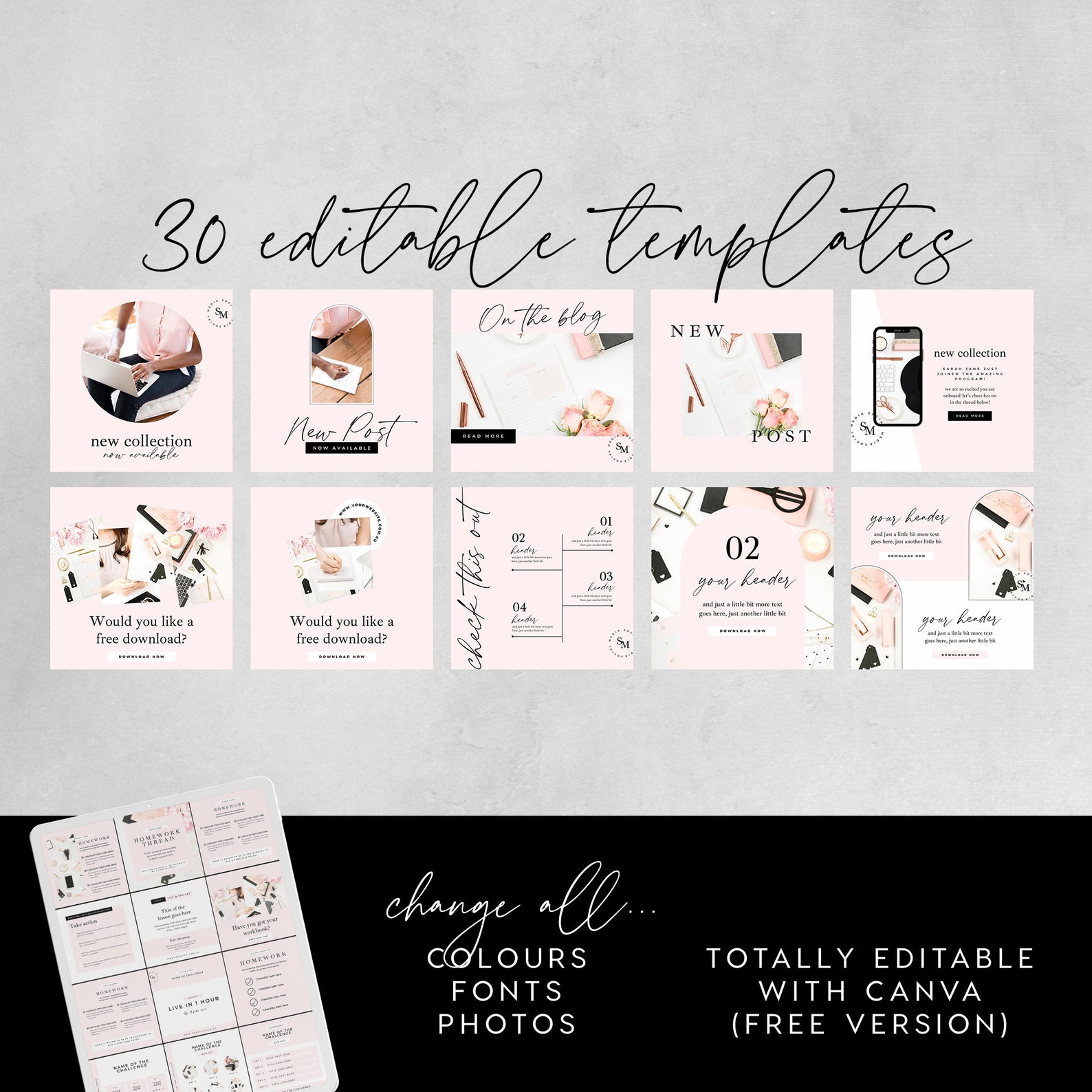 Blush Pink Social Media Posts INSTANT DOWNLOAD Social Media - Etsy