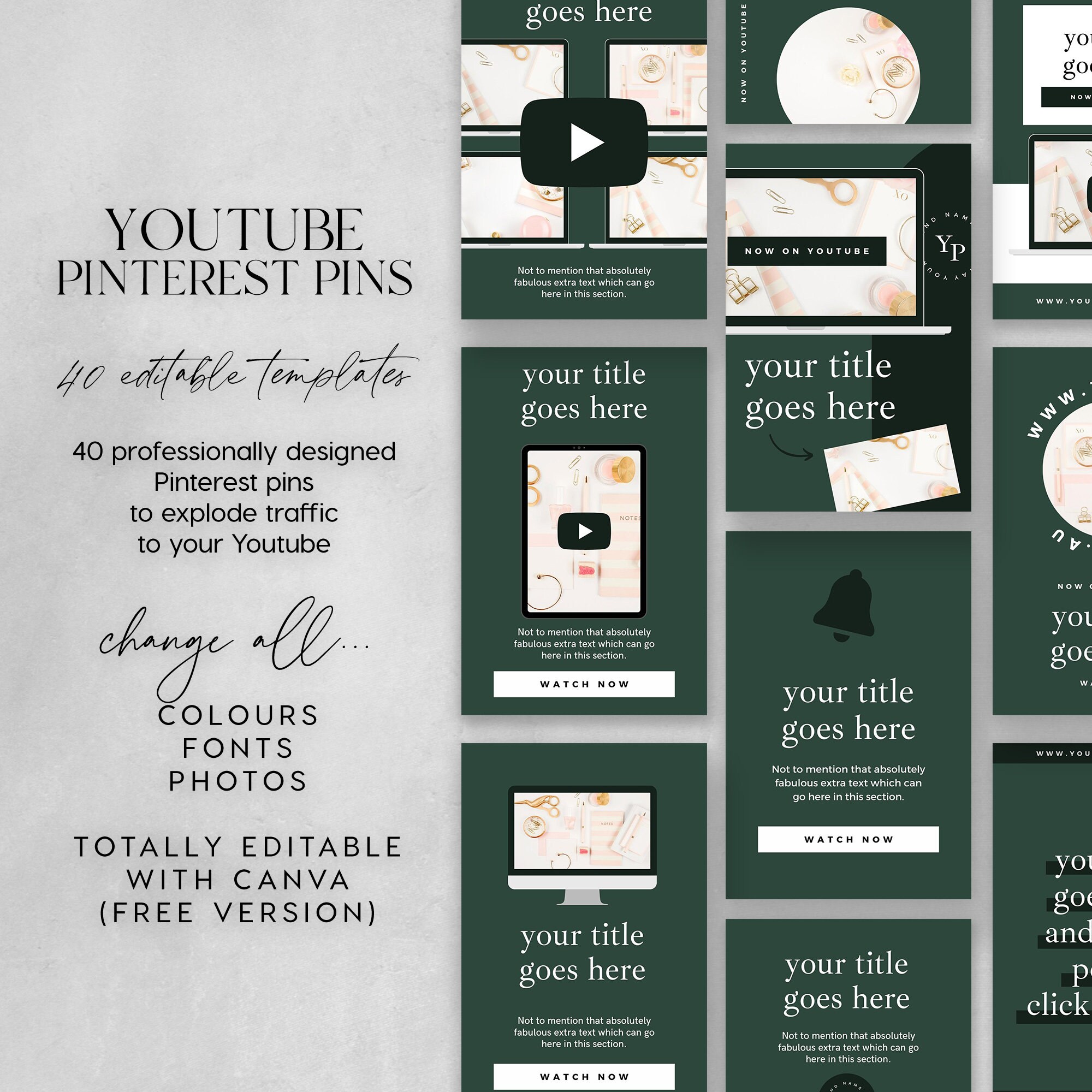 Youtube Pinterest Templates INSTANT DOWNLOAD Video Pinterest Pins, High ...