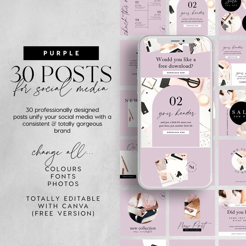 Purple Social Media Posts INSTANT DOWNLOAD Social Media Posts - Etsy