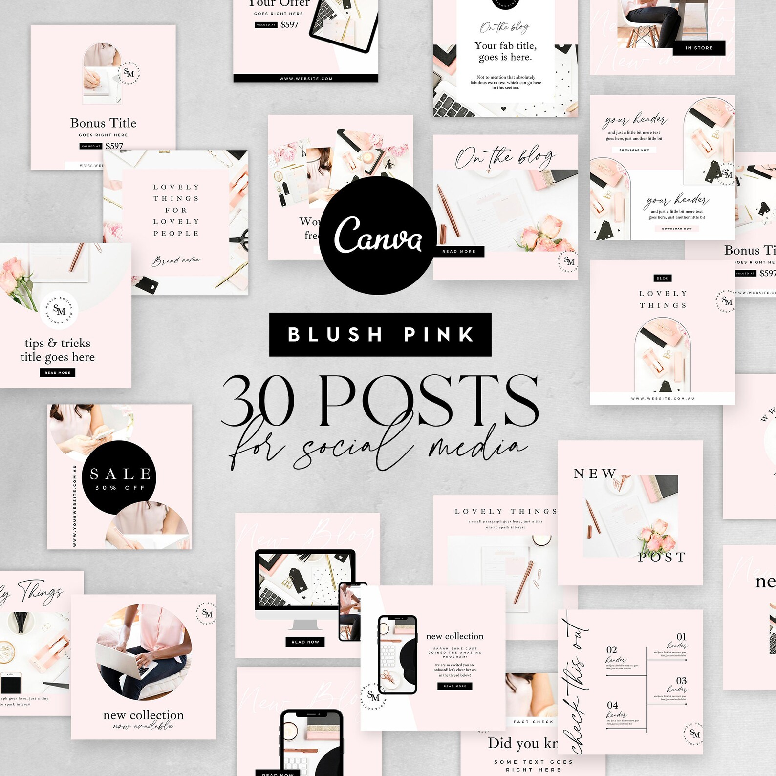 Blush Pink Social Media Posts INSTANT DOWNLOAD Social Media - Etsy