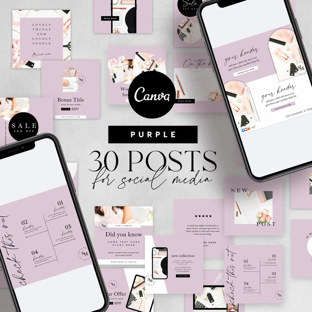 Purple Social Media Posts INSTANT DOWNLOAD Social Media Posts - Etsy