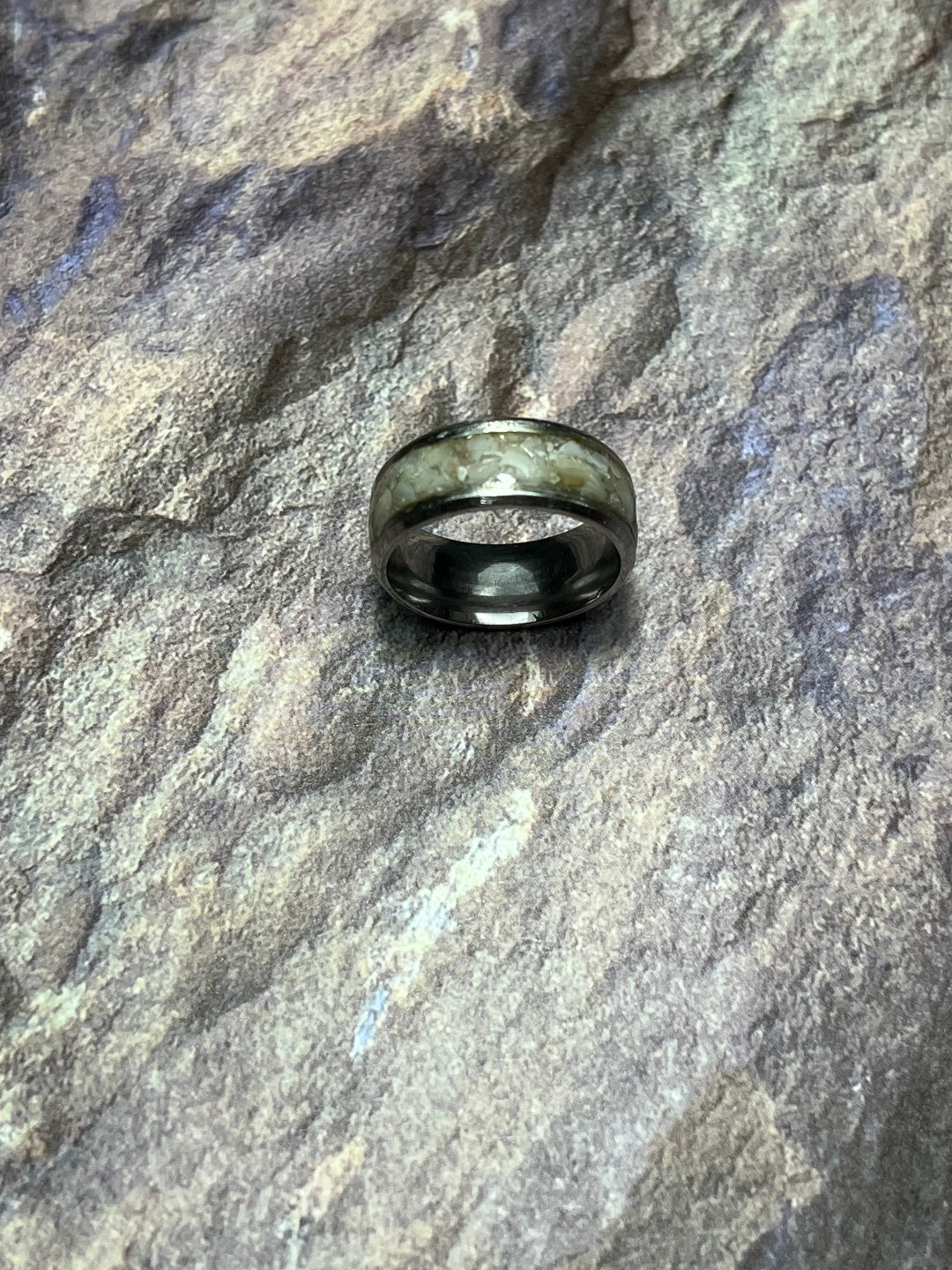 Crushed Shell Inlay Ring, Inlay Wedding Ring, Stainless Steel Band ...