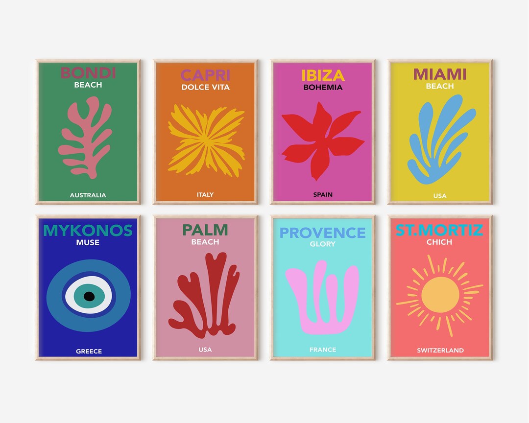 Travel Poster Print Set Preppy Room Decor Dorm Room Prints - Etsy