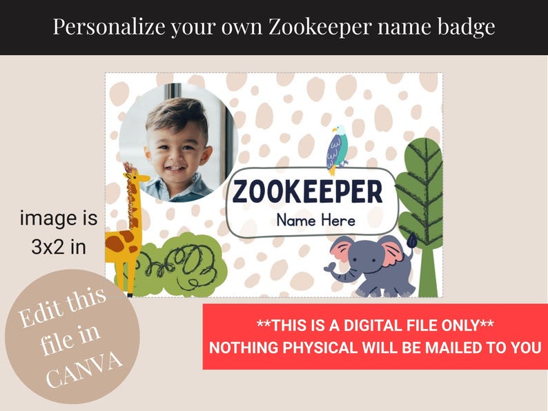 Personalized Pretend Zookeeper Badge: Editable Role Play (digital ...