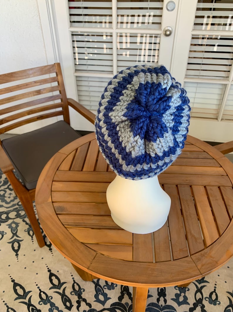 Blue and Grey Striped Adult Winter Beanie - Etsy