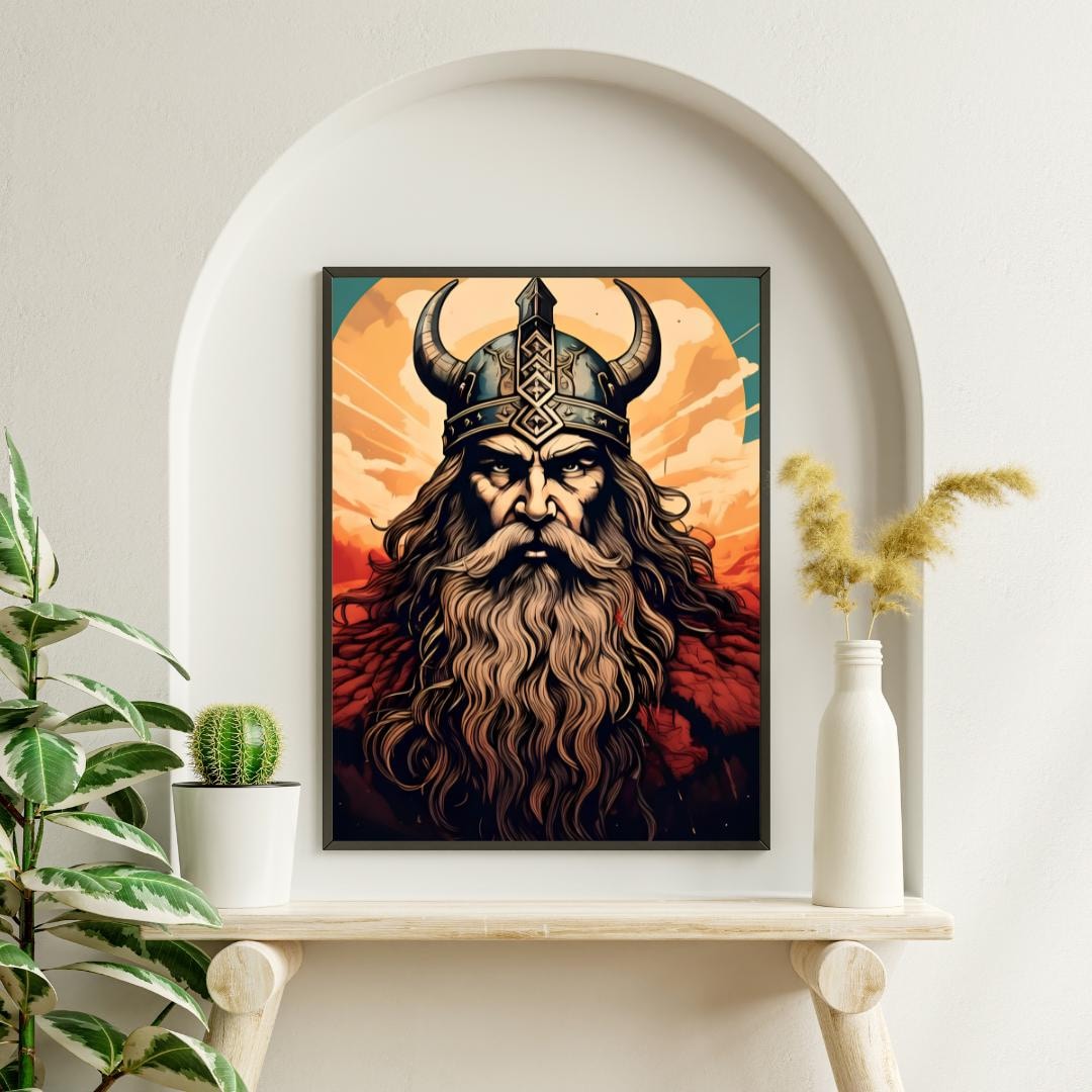 Viking Wall Art, Illustration Decor, Minimalist Art Print, Colorful ...