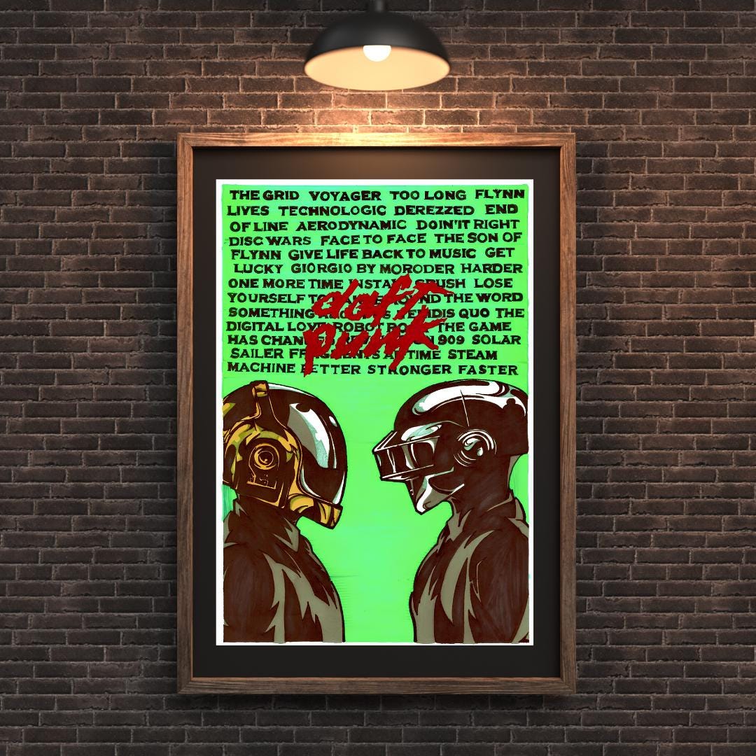 Daft Punk Art, Illustration Decor, Minimalist Art Print, Colorful ...