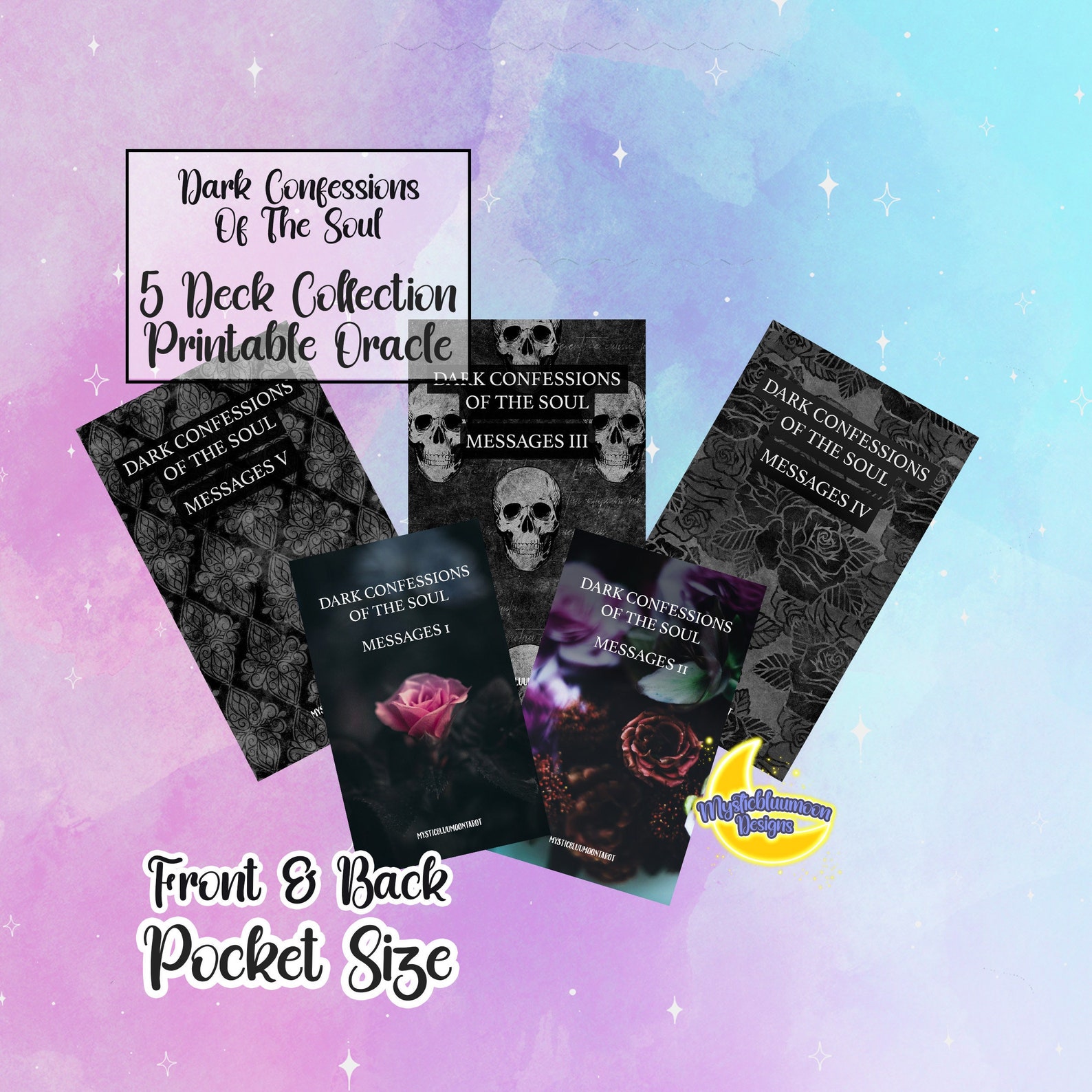 Dark Confessions 5 Decks Printable Oracle Cards Bundle Digital File 50 ...