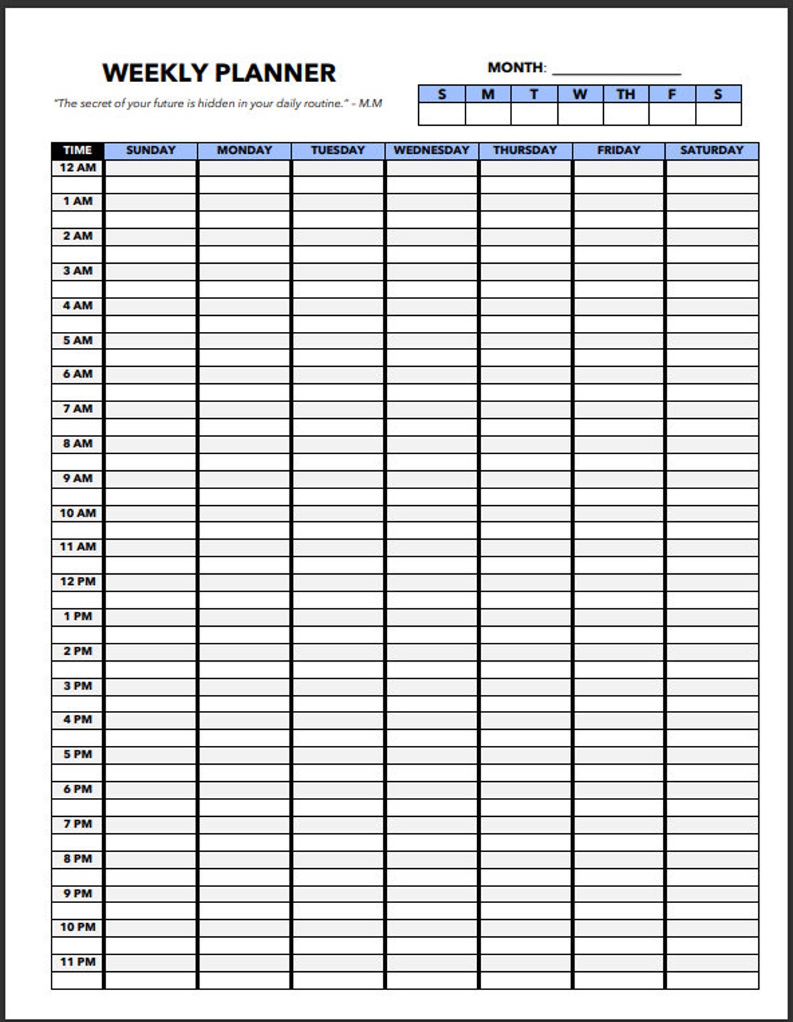 Weekly Time Planner (24 Hours) - Etsy