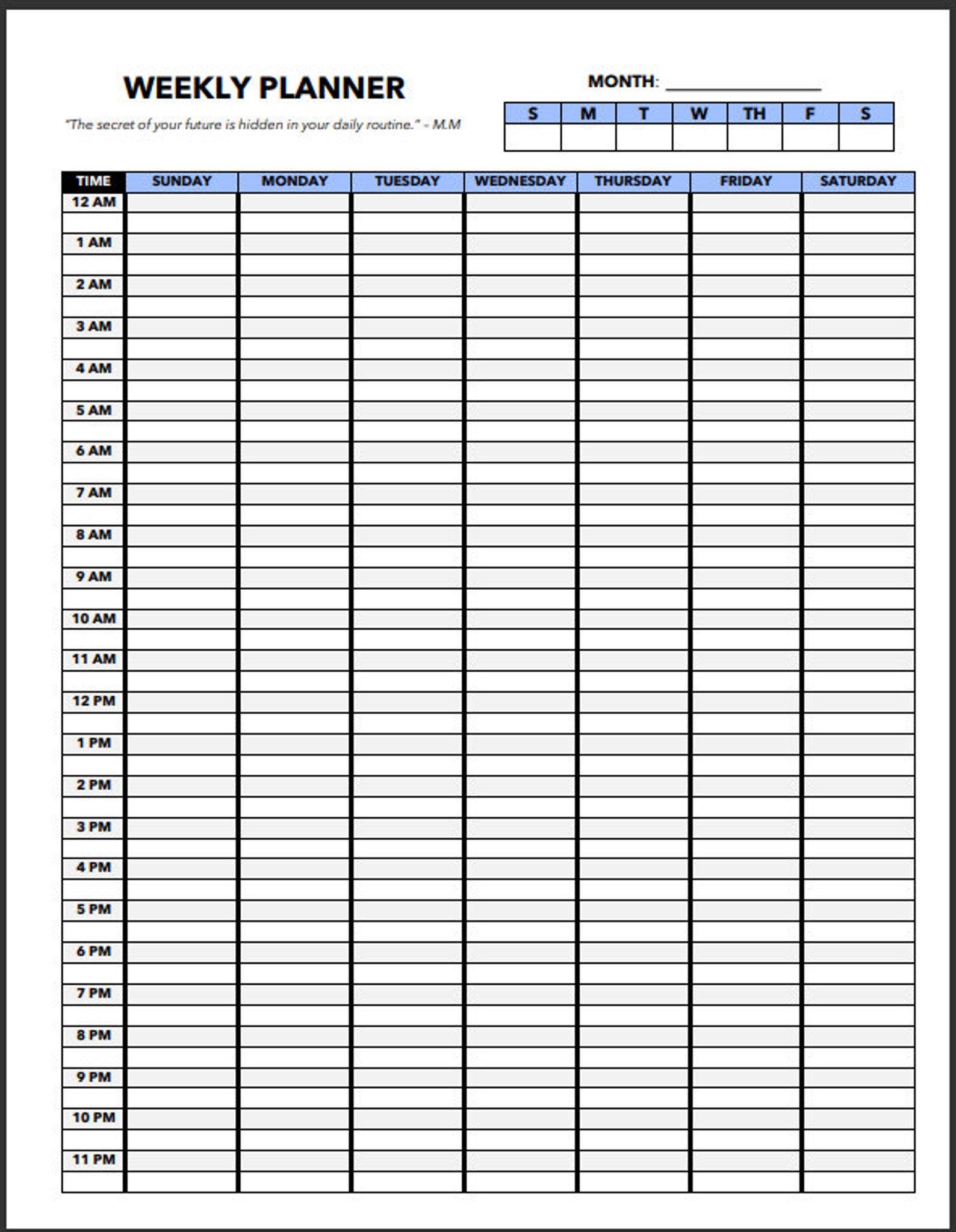 Weekly Time Planner (24 Hours) - Etsy